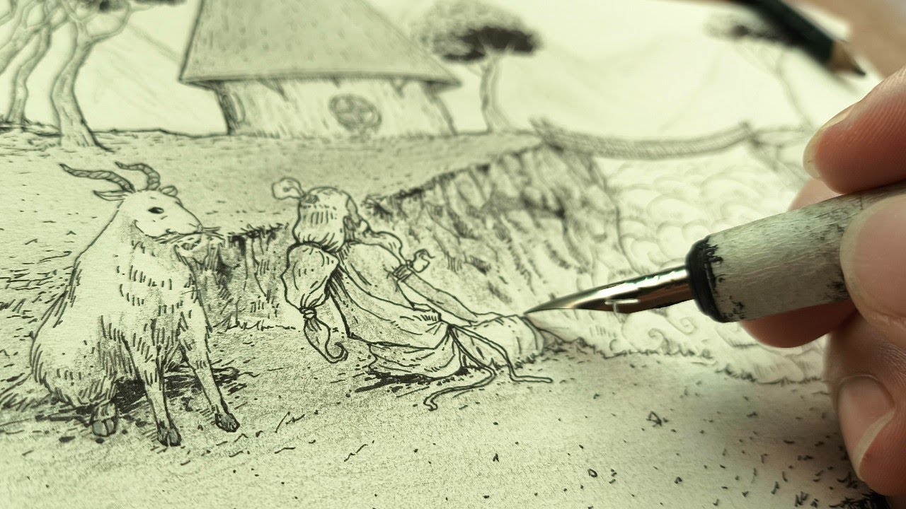 The Sage of the Mountains | Ink & Dip Pen Fantasy Art - YouTube