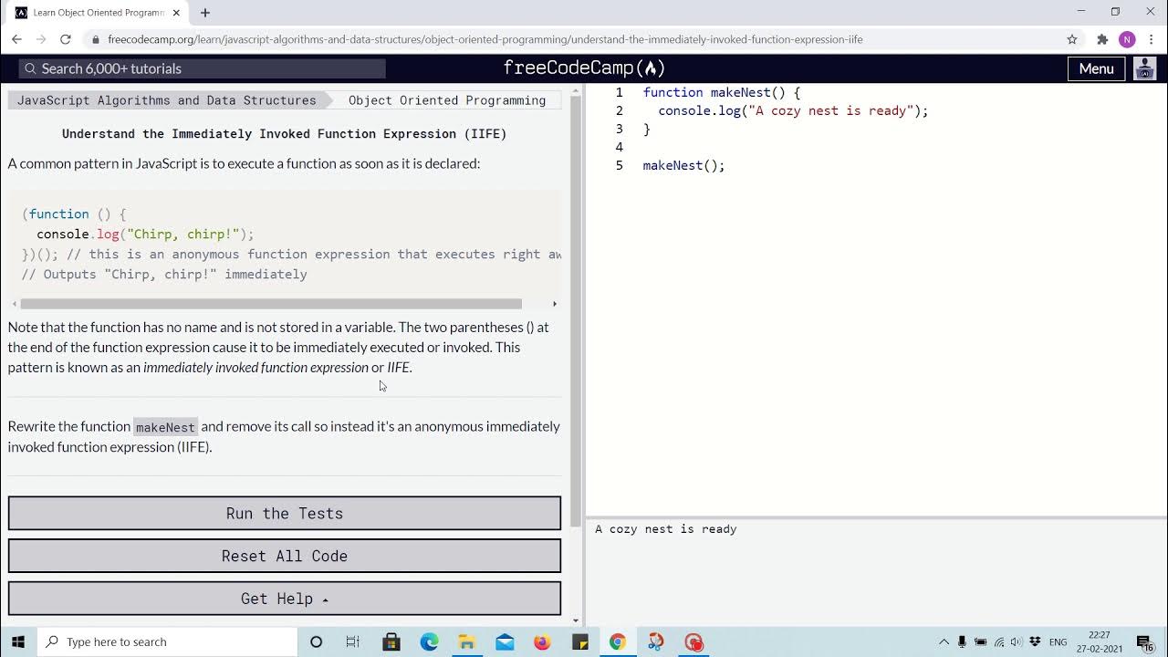 Tutorial 25 - understand the immediately invoked function expression - freecodecamp - YouTube