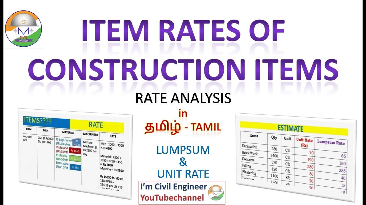 RATE ANALYSIS/ Item Rates of construction Items/inதமிழ் - Tamil ...