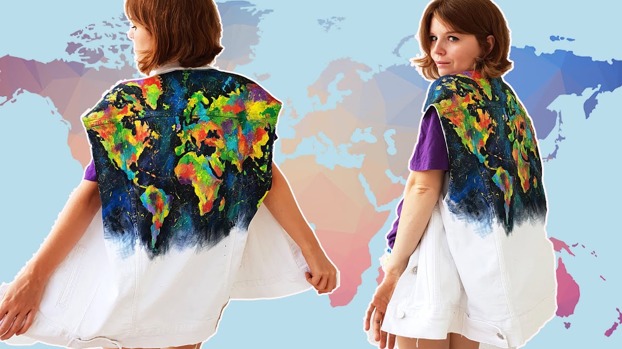 Custom Painted World Map denim jacket - YouTube