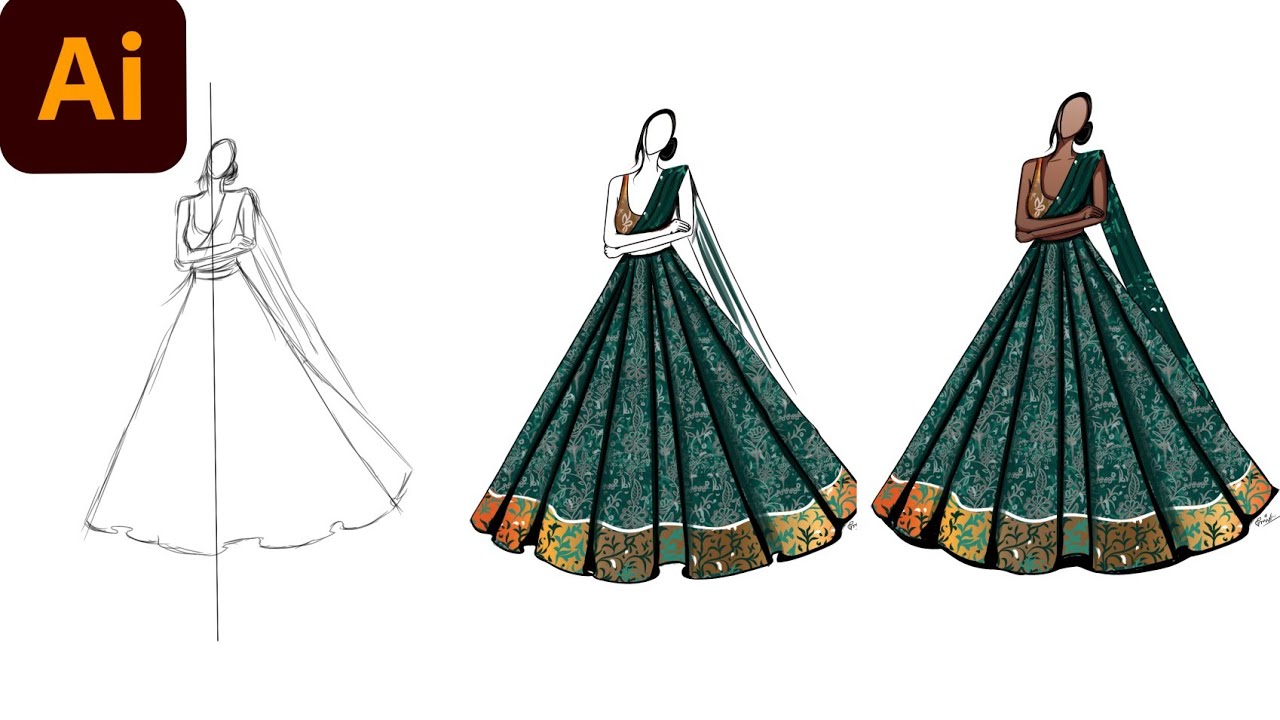 Lehenga Illustration in Adobe Illustrator || Fashion Illustration - YouTube