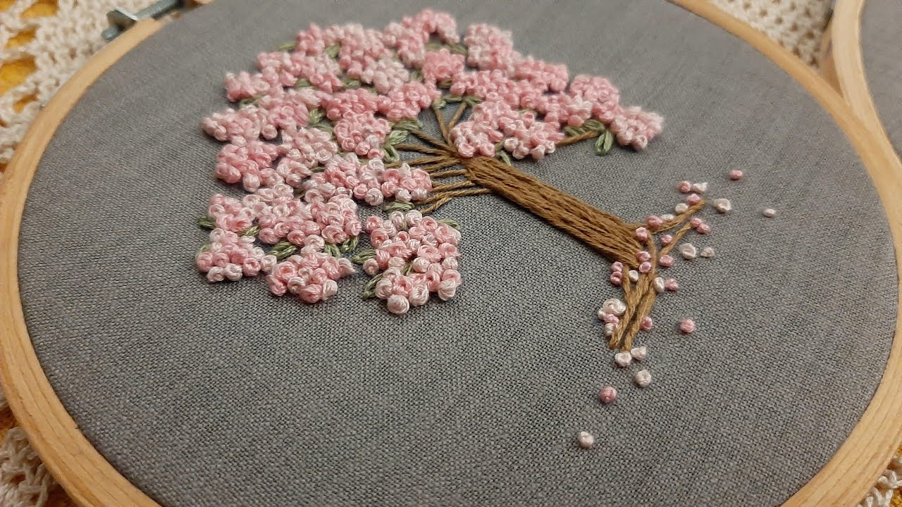 Cherry Blossom Tree Hand Embroidery Flowers French Knots - YouTube