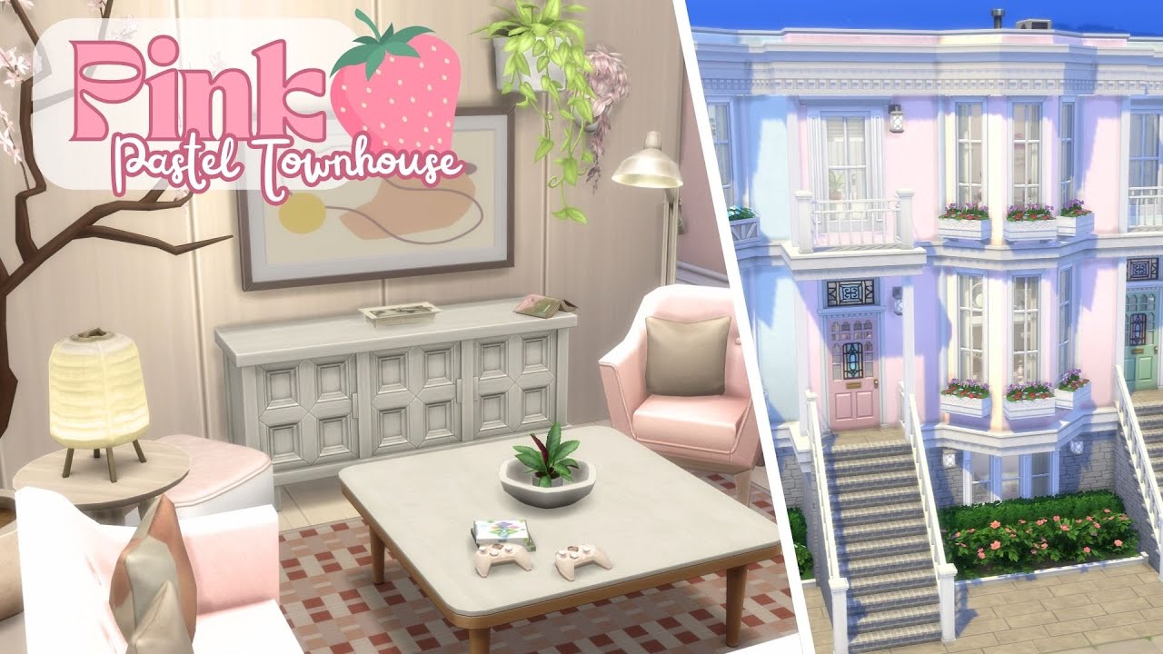 I built a PASTEL PINK townhouse in The Sims 4 | Speed Build - YouTube