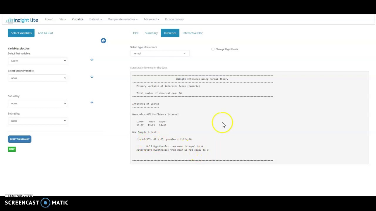 Testing means in iNZight Lite - YouTube