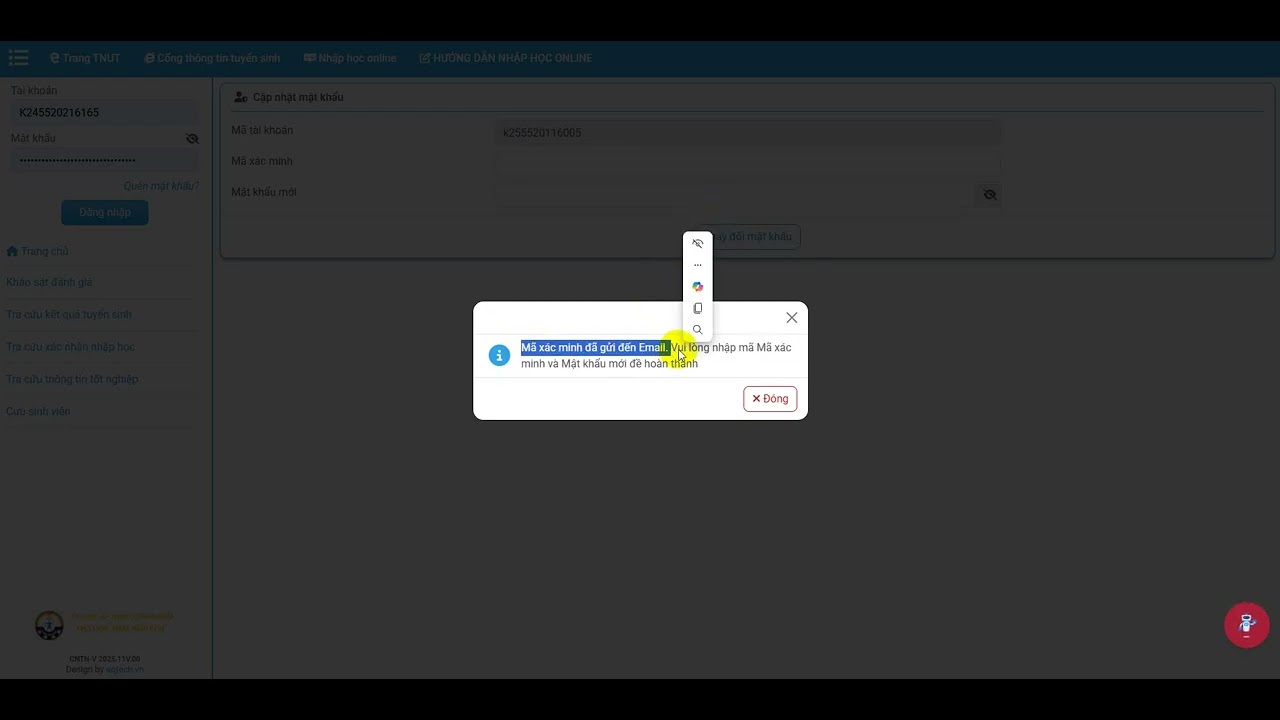 Lấy lại mật khẩu portal TNUT #portal - YouTube