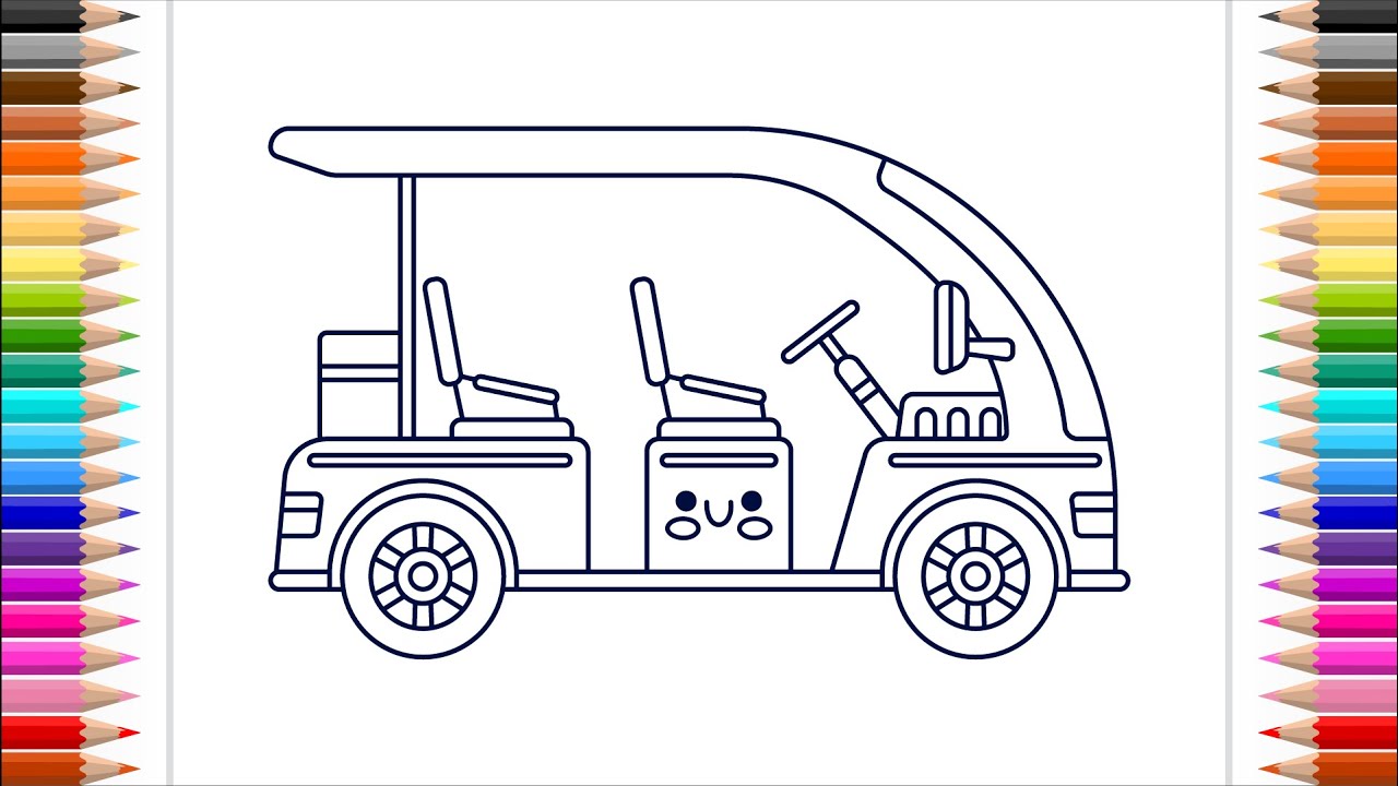 How to Draw Golf Cart and Color for Kids - Coloring and Drawing for ...