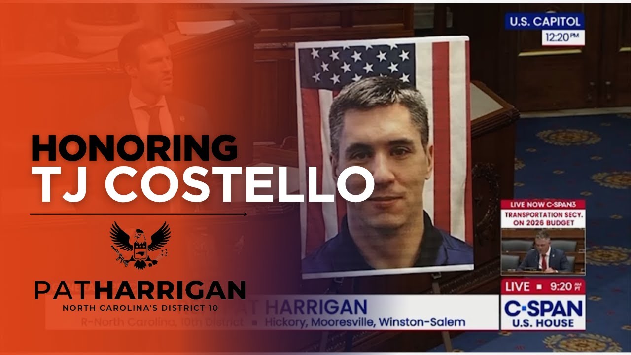 Rep. Pat Harrigan Honors the Life of TJ Costello - YouTube