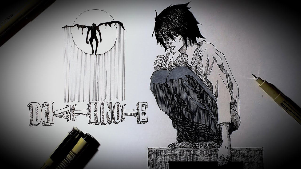 Drawing Anime after a long time || 'L' Death Note || Hatching and Cross ...