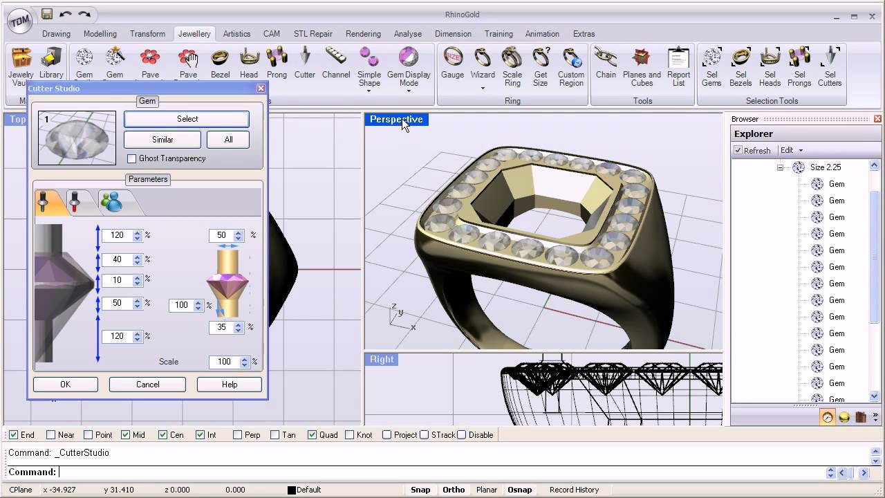 RhinoGold Training Level 1 - 3.10 Cutter Studio - YouTube