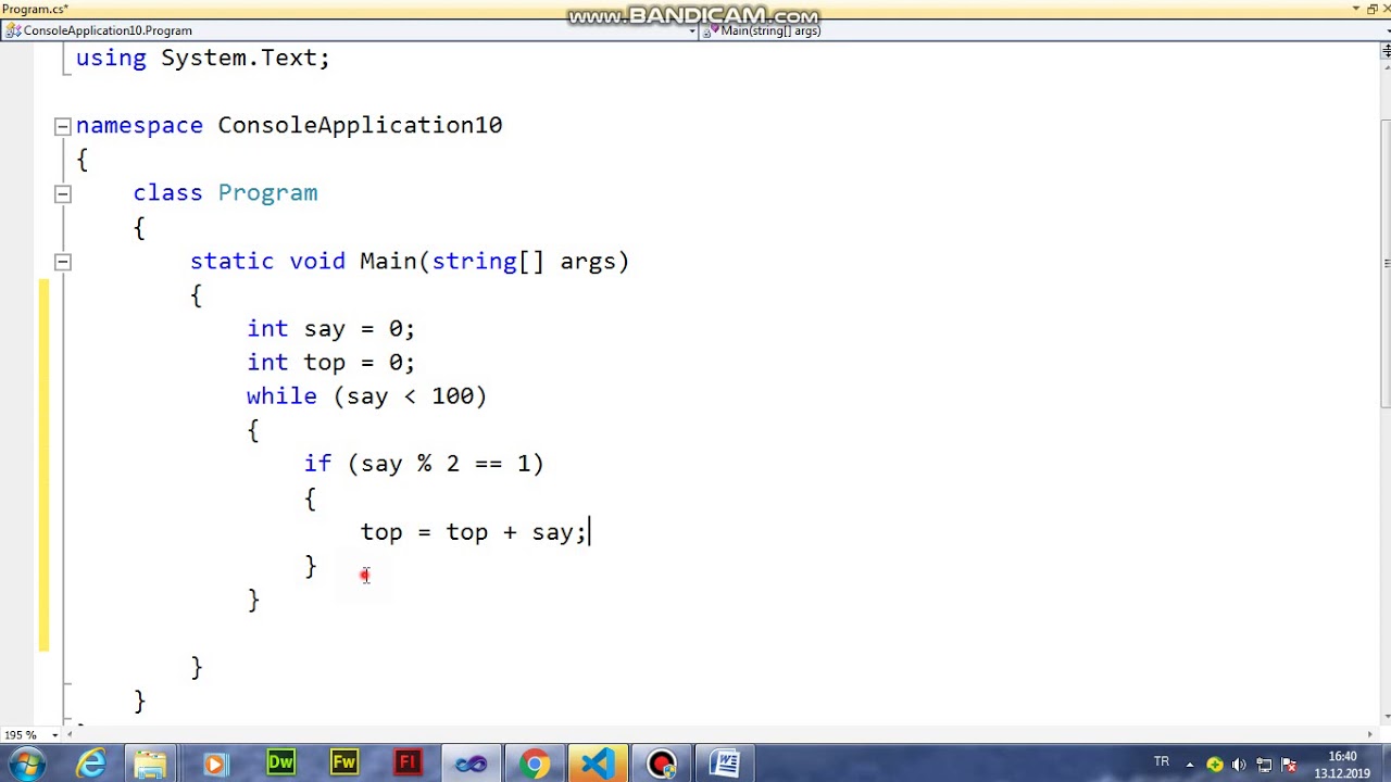 while döngüsü tek sayılar toplam - YouTube