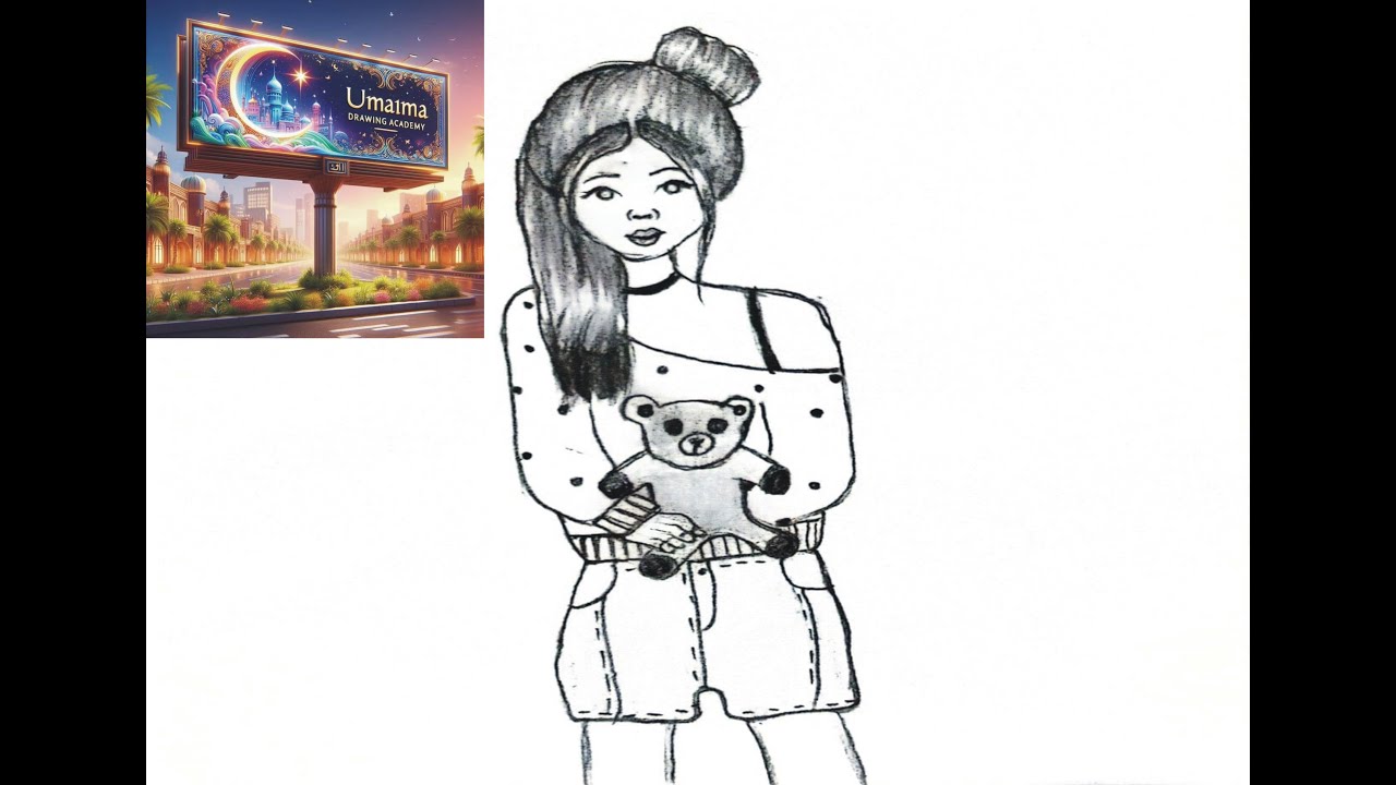 How to draw a girl with Panda Sketch Step by step drawing II Panda and ...