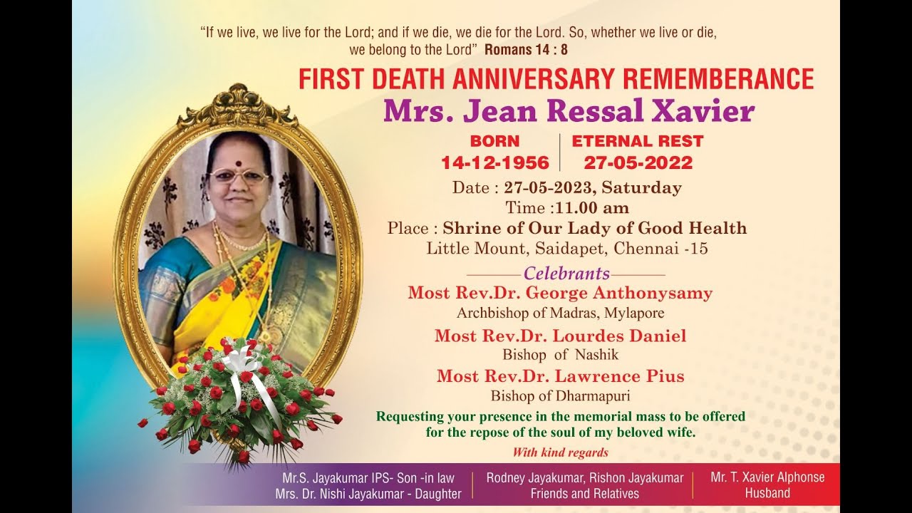 🔴🅻🅸🆅🅴 First Death Anniversary of Mrs.Jean Ressal Xavier @Shrine of Our ...