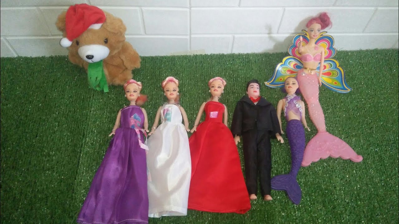 wow ada banyak mainan barbie, boneka beruang, putri duyung - YouTube