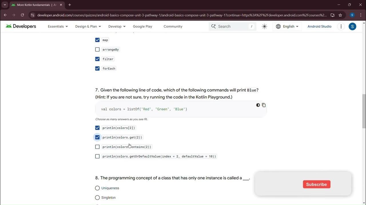 Unit - 3 More Kotlin Fundamentals - Quiz || Google Android Developers - YouTube