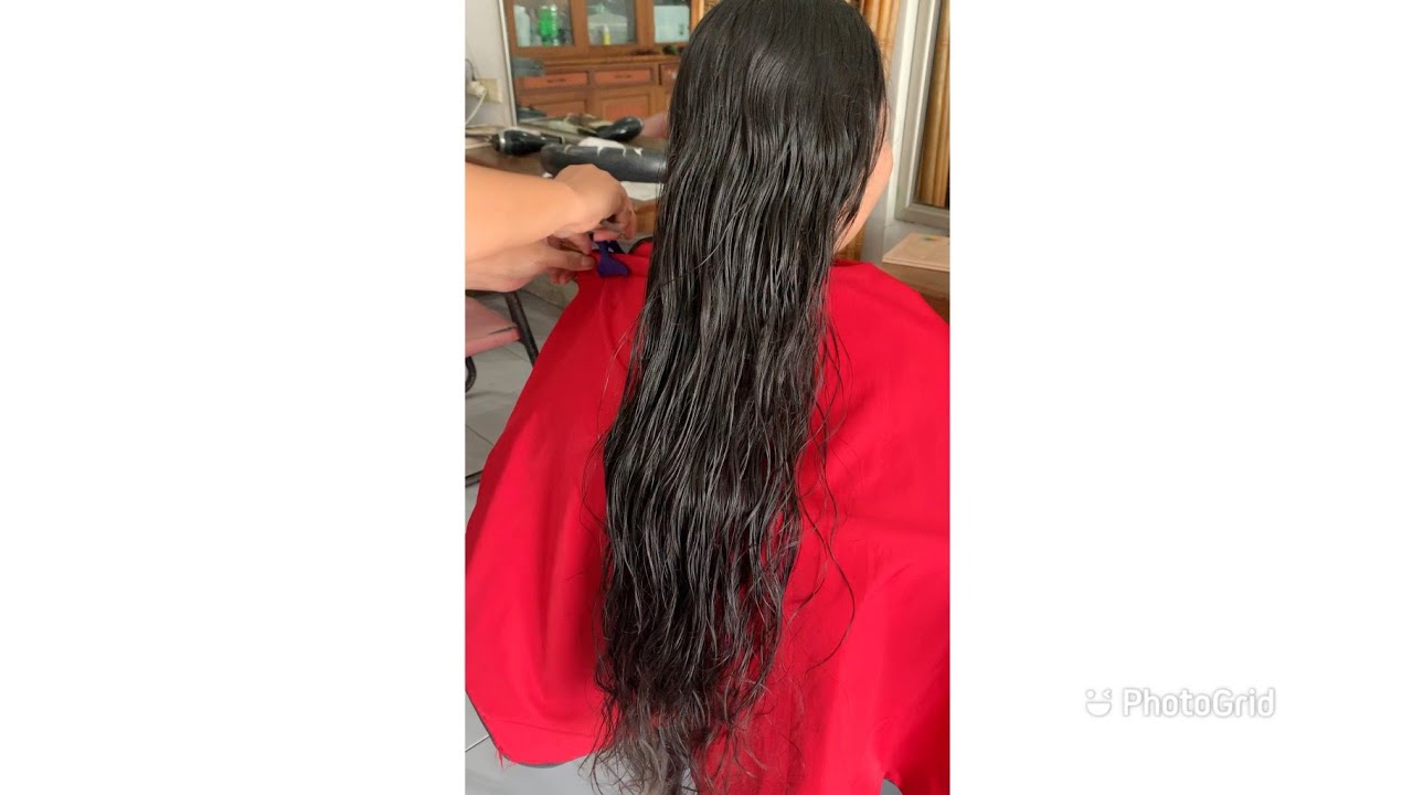 baru ada kesempatan potong rambut panjang di salon - YouTube