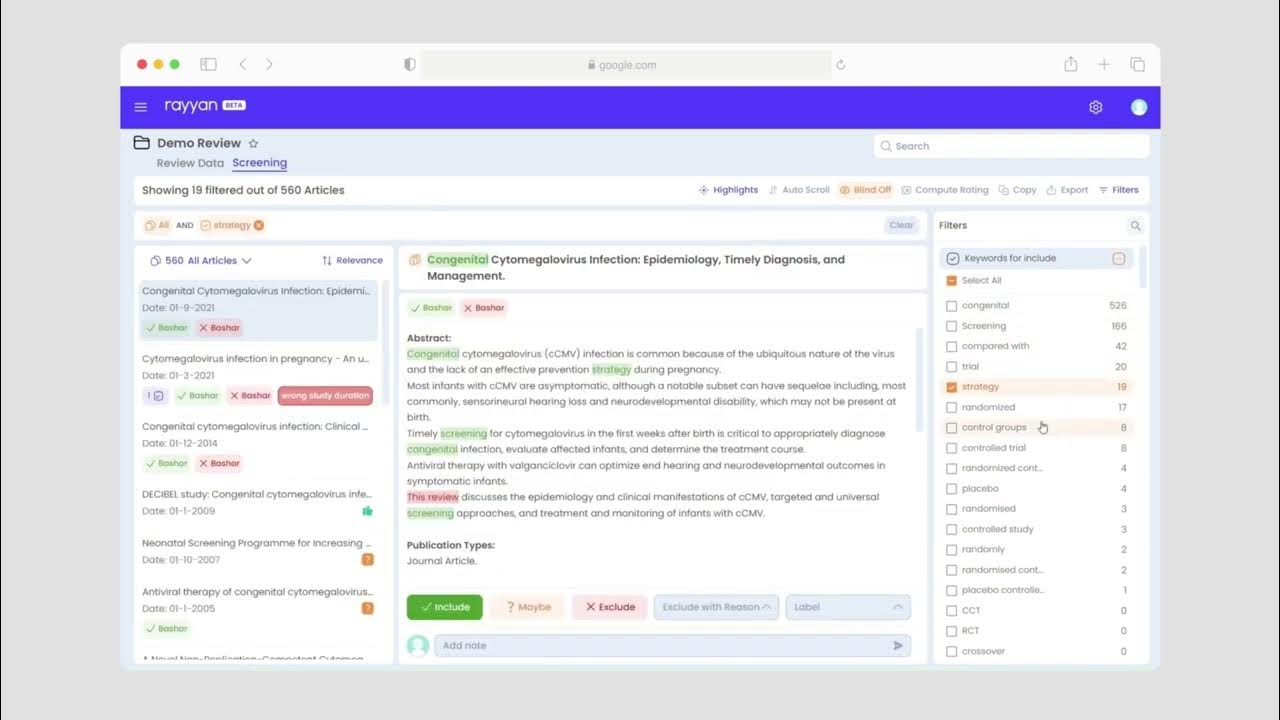 Enhanced Highlighting and Filtering in Rayyan | New Interface for ...