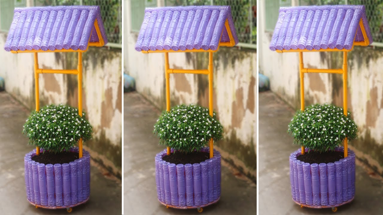 Wow! Recycling Plastic Bottles into wishing well Garden Planter - YouTube