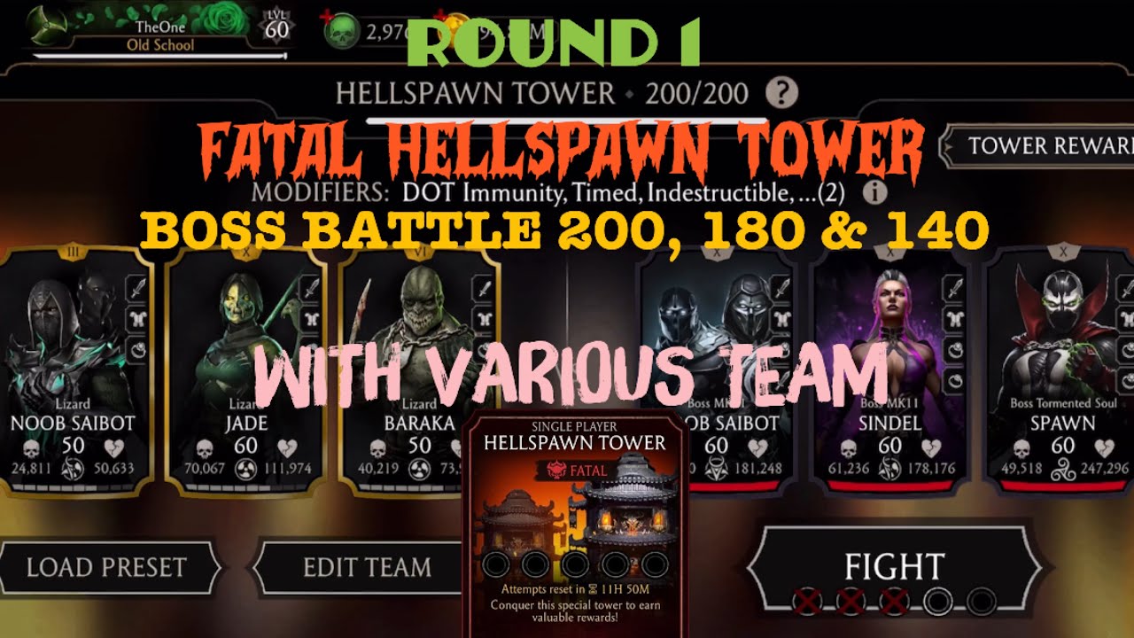 Round 1| Fatal Hellspawn Tower Boss Battle 200, 180 & 140+Rewards| With Various Team - YouTube