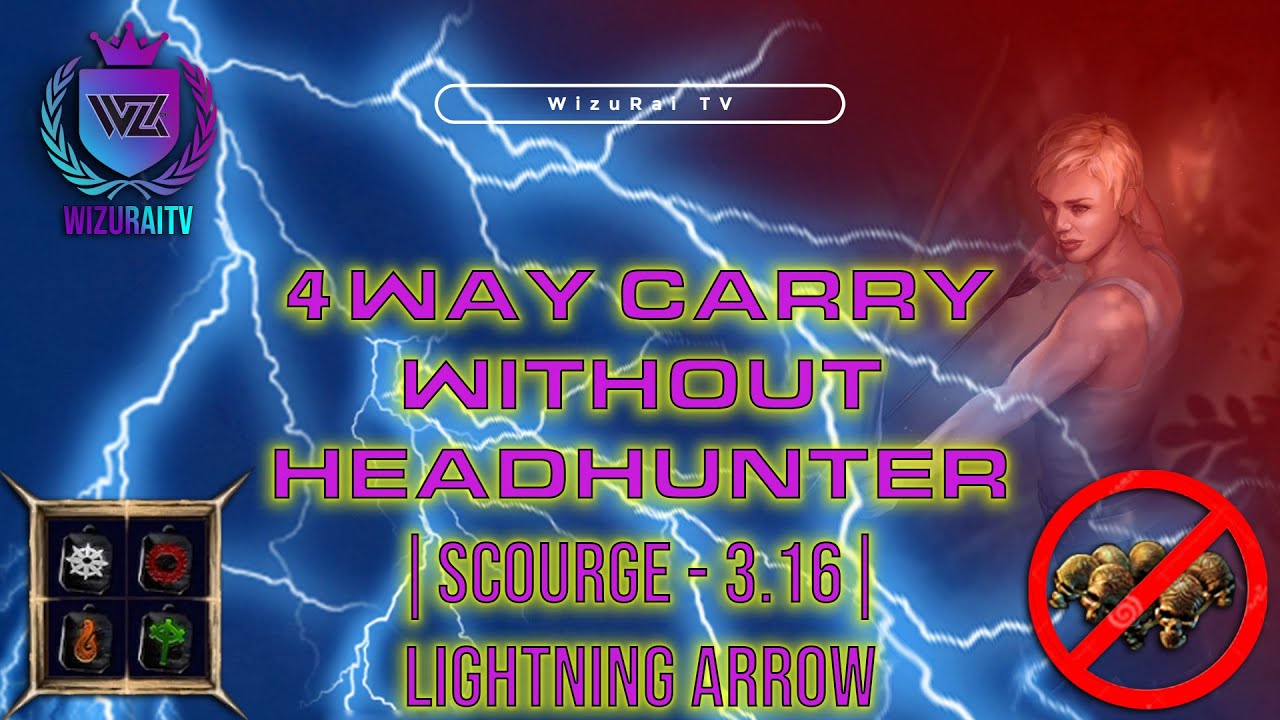 Lightning Arrow | 4 Way Carry W/O HeadHunter (3.16) | Path Of Exile | 4000 Kills In One Run ...