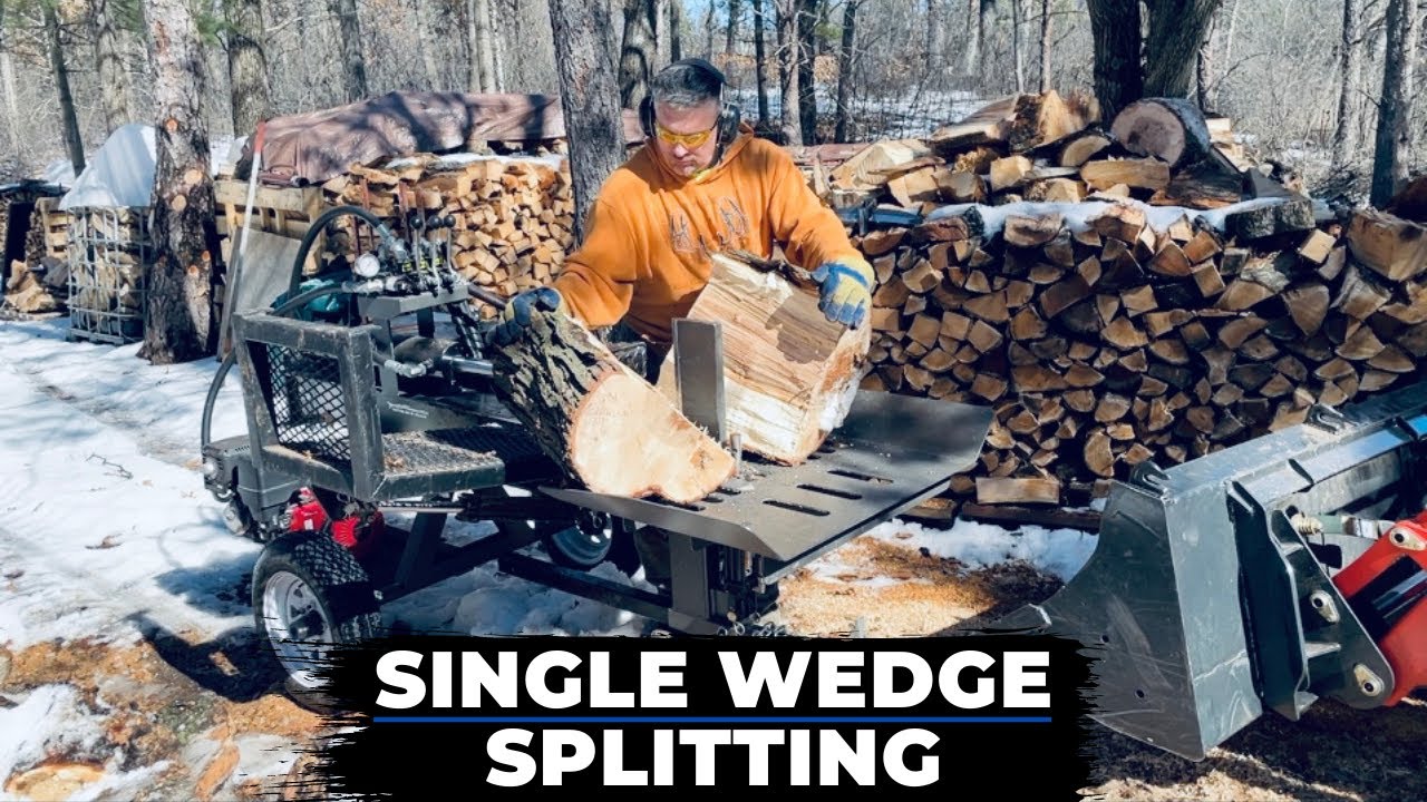 Splitting Firewood with Single Wedge on 28 Ton @WolfeRidge Log Splitter ...