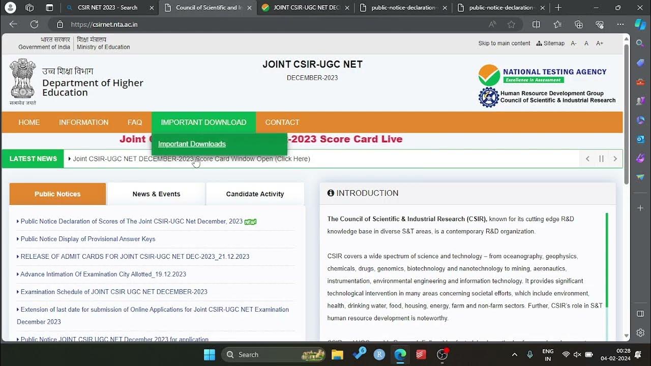 CSIR NET DEC 2023 SCORE CARD OUT TODAY. - YouTube