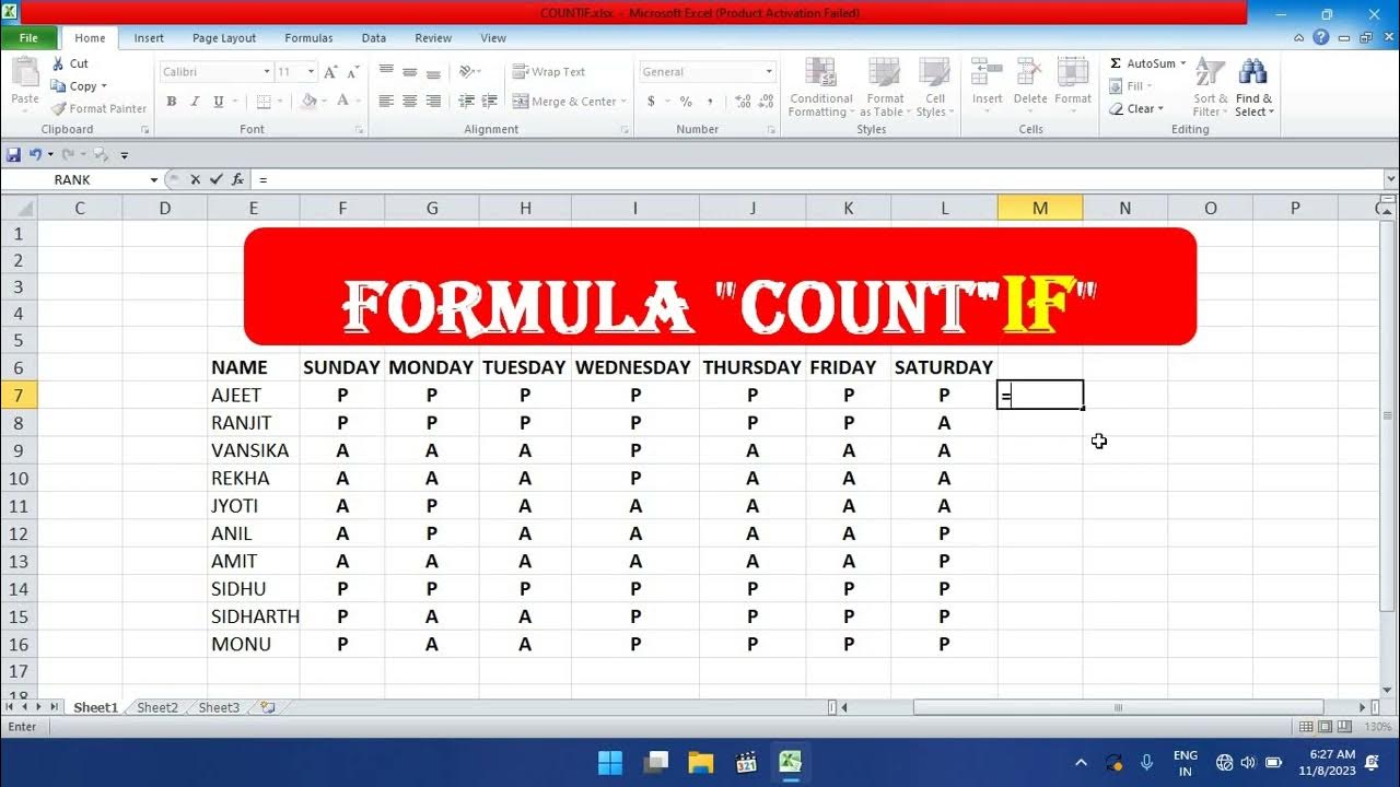 Count if formula in Excel | Count formula Excel | Excel Mein count if ...