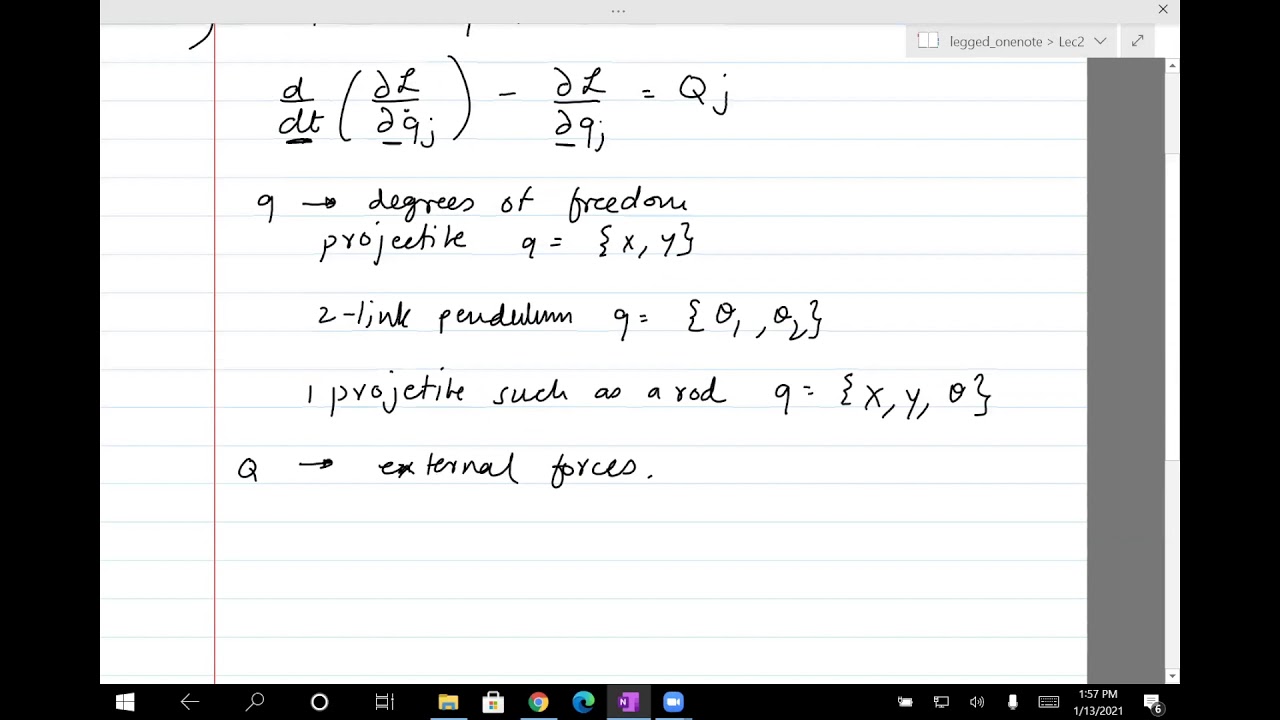 Legged Robotics 2b Euler Lagrange Equations Applied To Projectile With Drag Spring 2021 Youtube