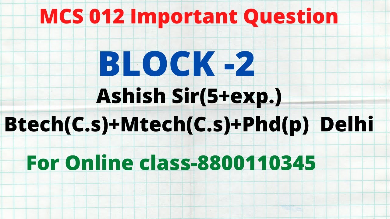 MCS 12 IMPORTANT QUESTION(BLOCK 2) - YouTube