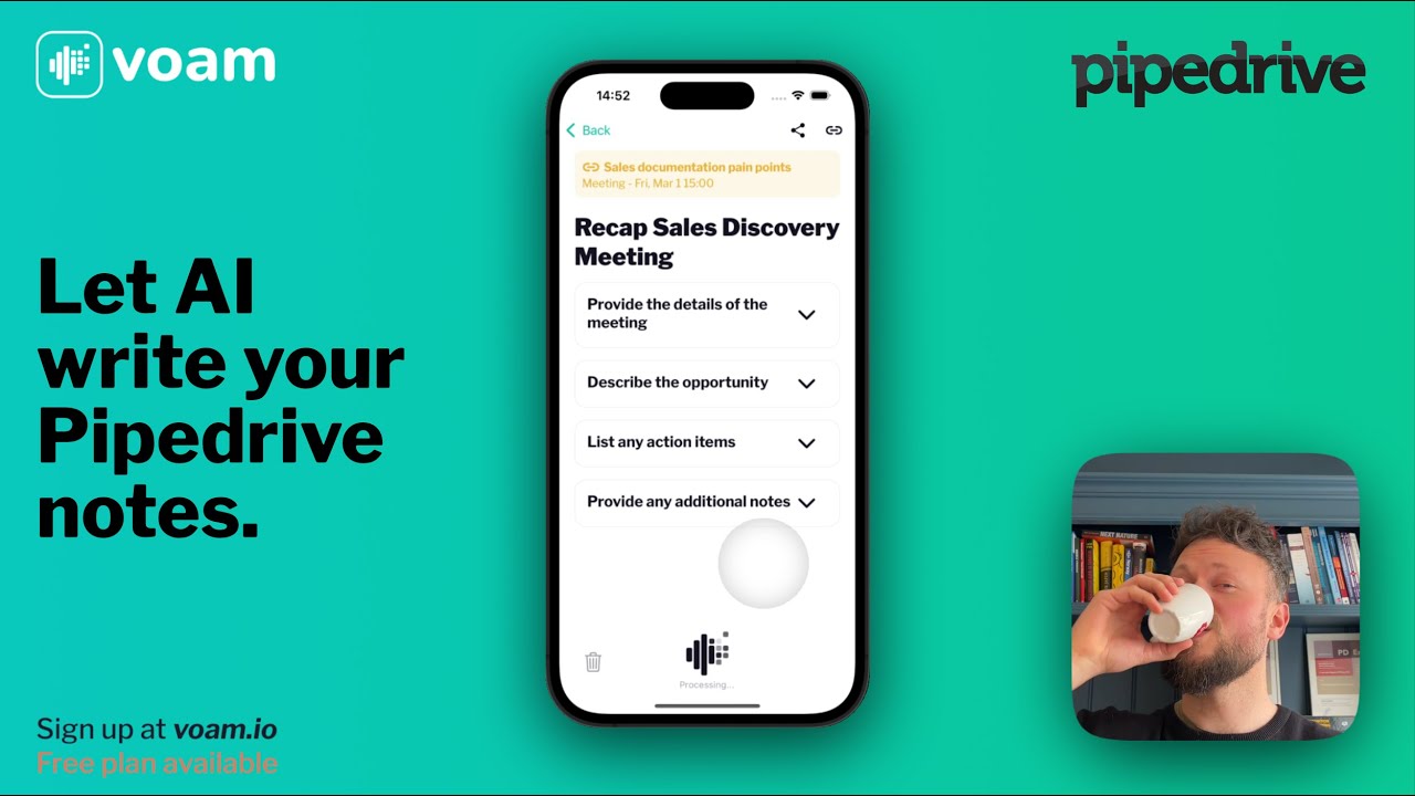 Voam Demo - How to write high quality Pipedrive notes 10x faster - YouTube