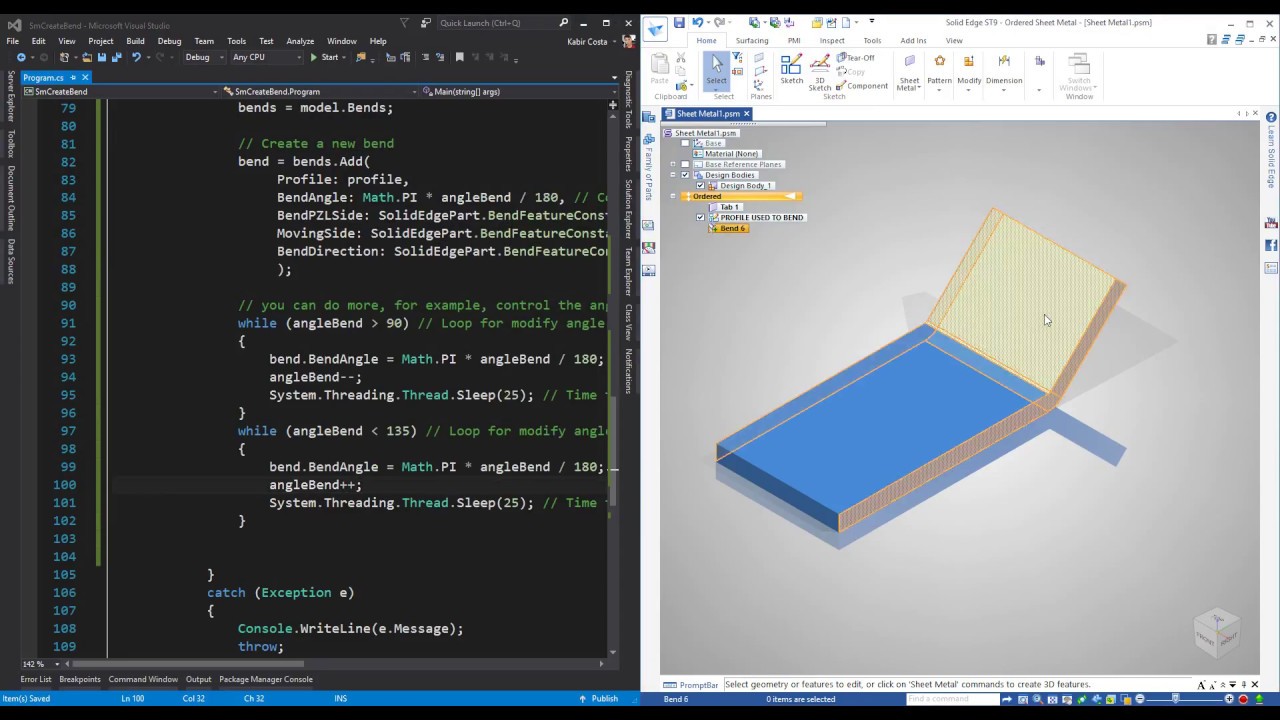 Solid Edge Macro Tutorial with C# - 31 - Sheet Metal - Bend - YouTube