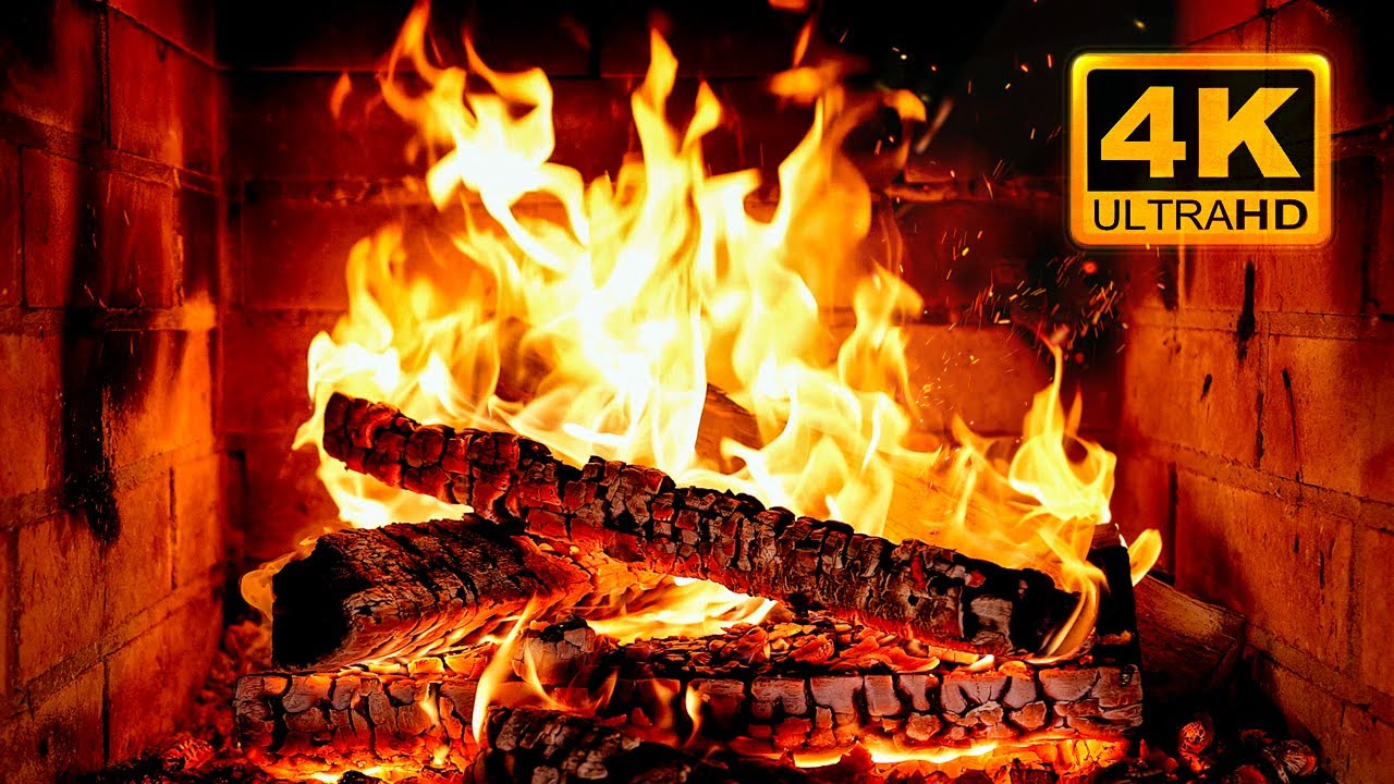 🔥 FIREPLACE Ultra HD 4K. Crackling Fireplace with Golden Flames ...