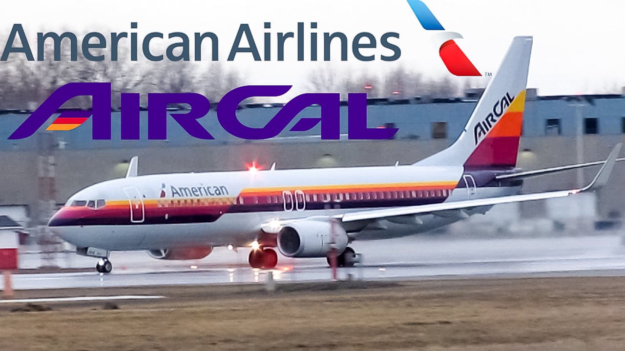 American "Air Cal Heritage" 737-800 (B738) taxiing & departing YUL on ...