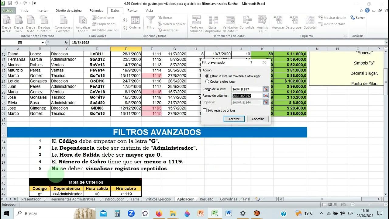 Presentación de Filtros Avanzados en Excel - YouTube