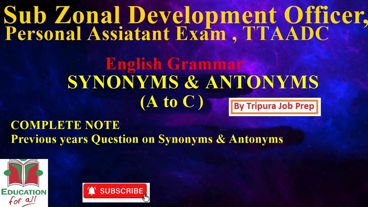 General English II Synonyms & Antonyms II Sub Zonal Development Officer ...
