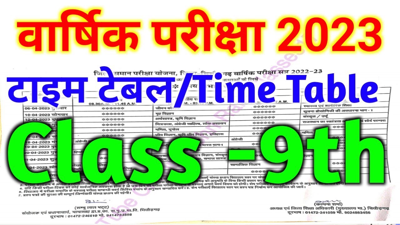 Class 9th Yearly Exam 2023 time table।। कक्षा 9 वार्षिक परीक्षा 2023 ...