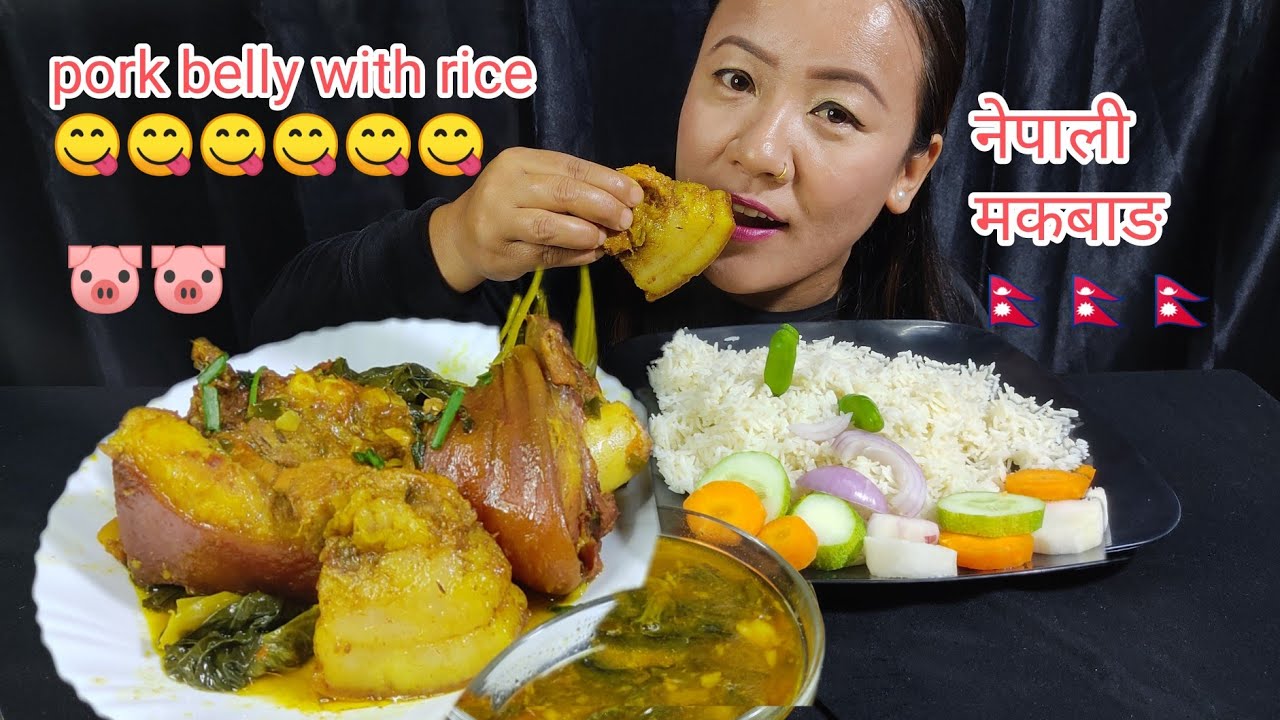 Braised Pork Belly Fat With Rayo Ko Saag&Gravy And Basmati Chamal ...