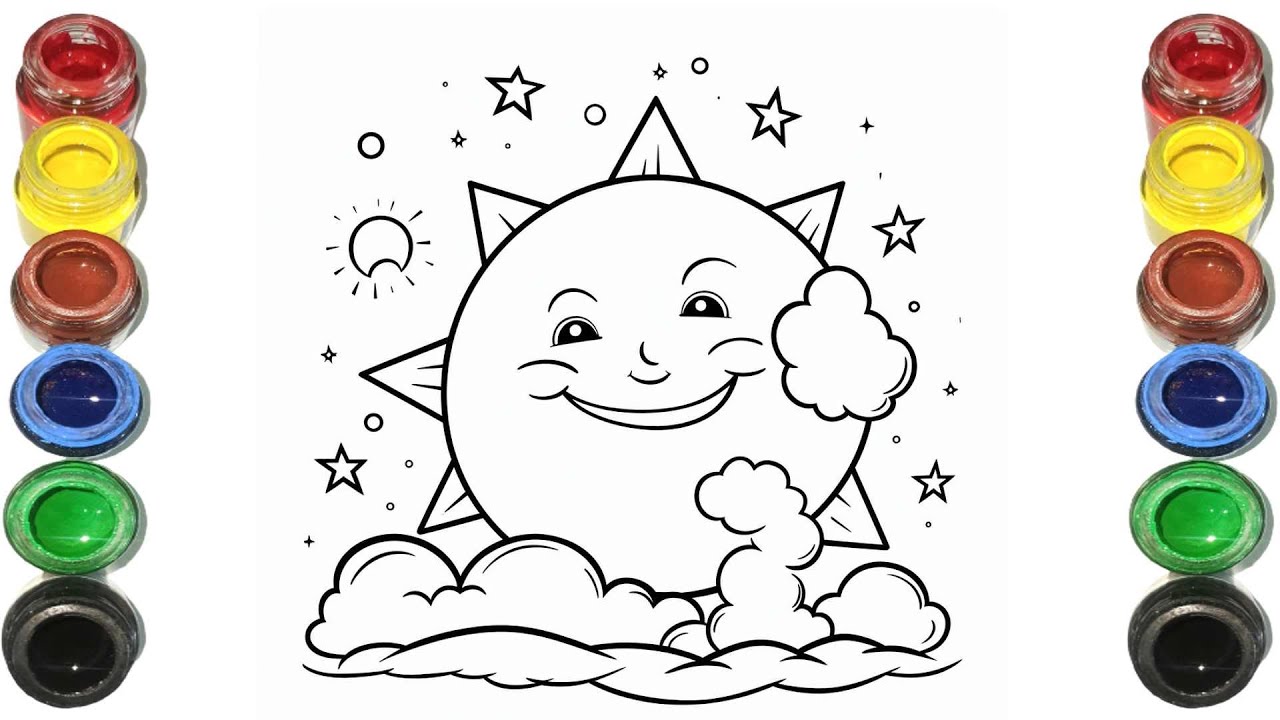 Cute Sunny Day Drawing for kids, Painting & coloring for kids, Toddlers ...