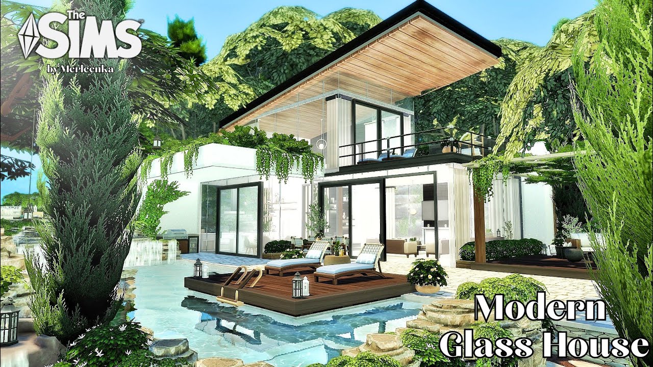 The Sims 4 | Modern Glass House Build | No CC - YouTube