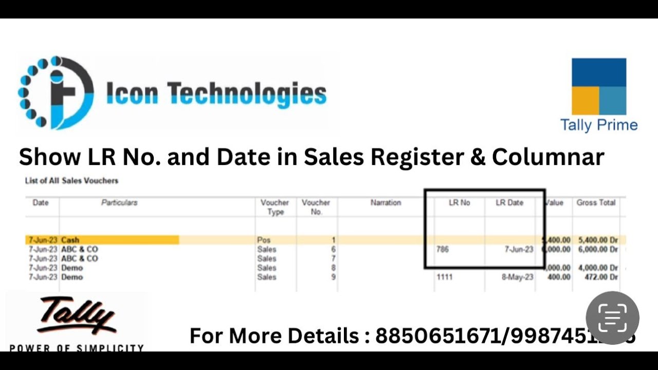 Show LR No and Date in Sales Register & Columnar - YouTube
