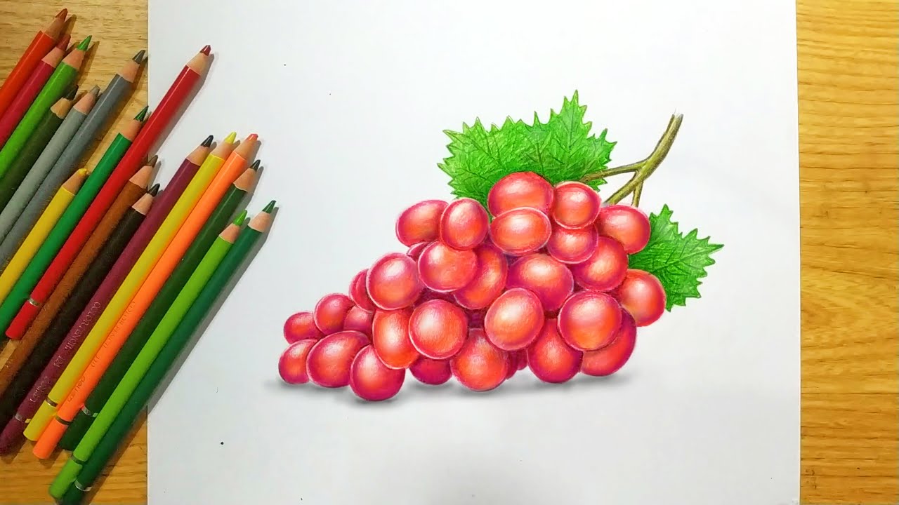 Melukis buah Anggur dengan Pensil warna 3D realistic - YouTube