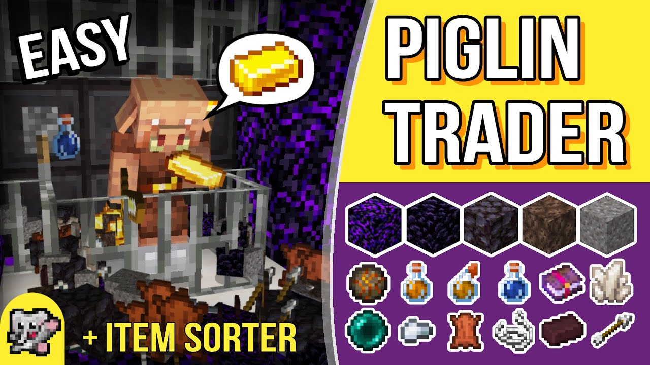 EASY Piglin Trader with Item Sorter | Minecraft Farm Tutorial | BEDROCK ...