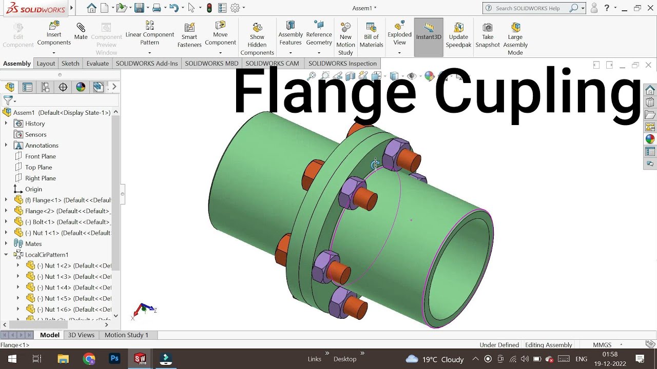 Flange Cupling Using Solidworks - YouTube