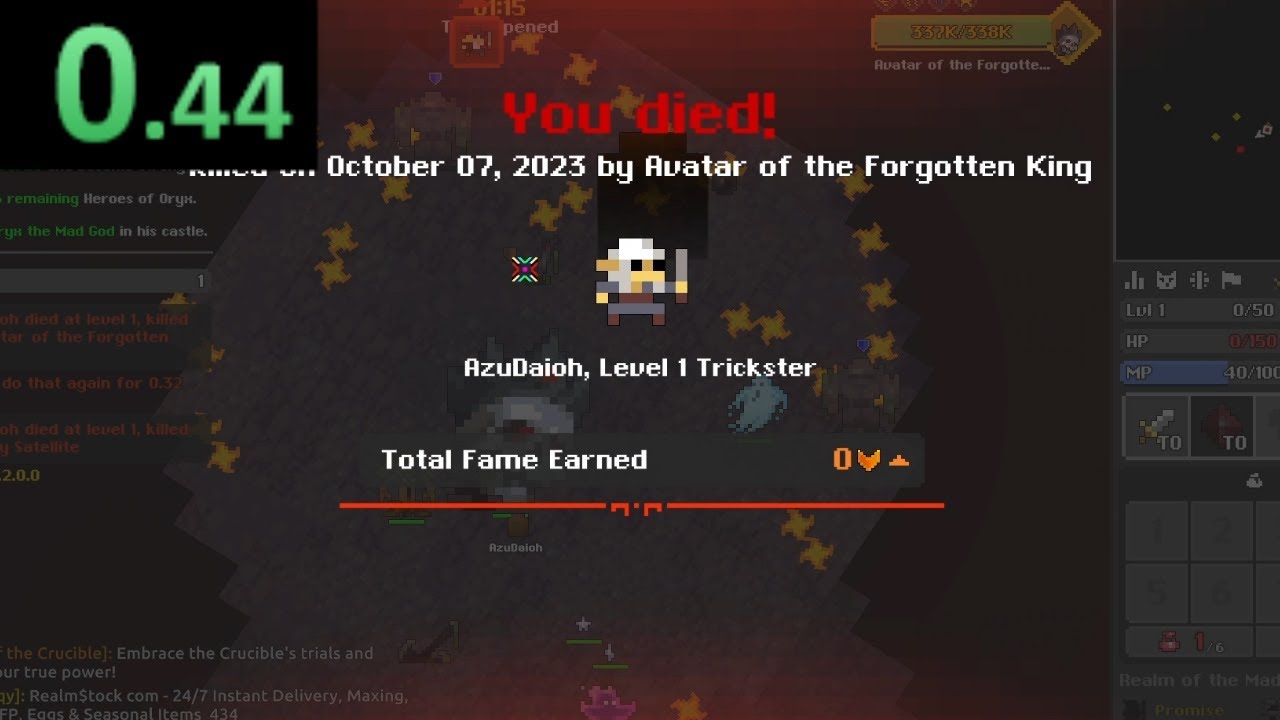 rotmg death speedrun 0.44 (from character creation) - YouTube