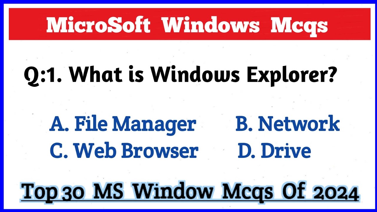 MS Windows Mcqs | MicroSoft Windows class | computer MS Windows ...