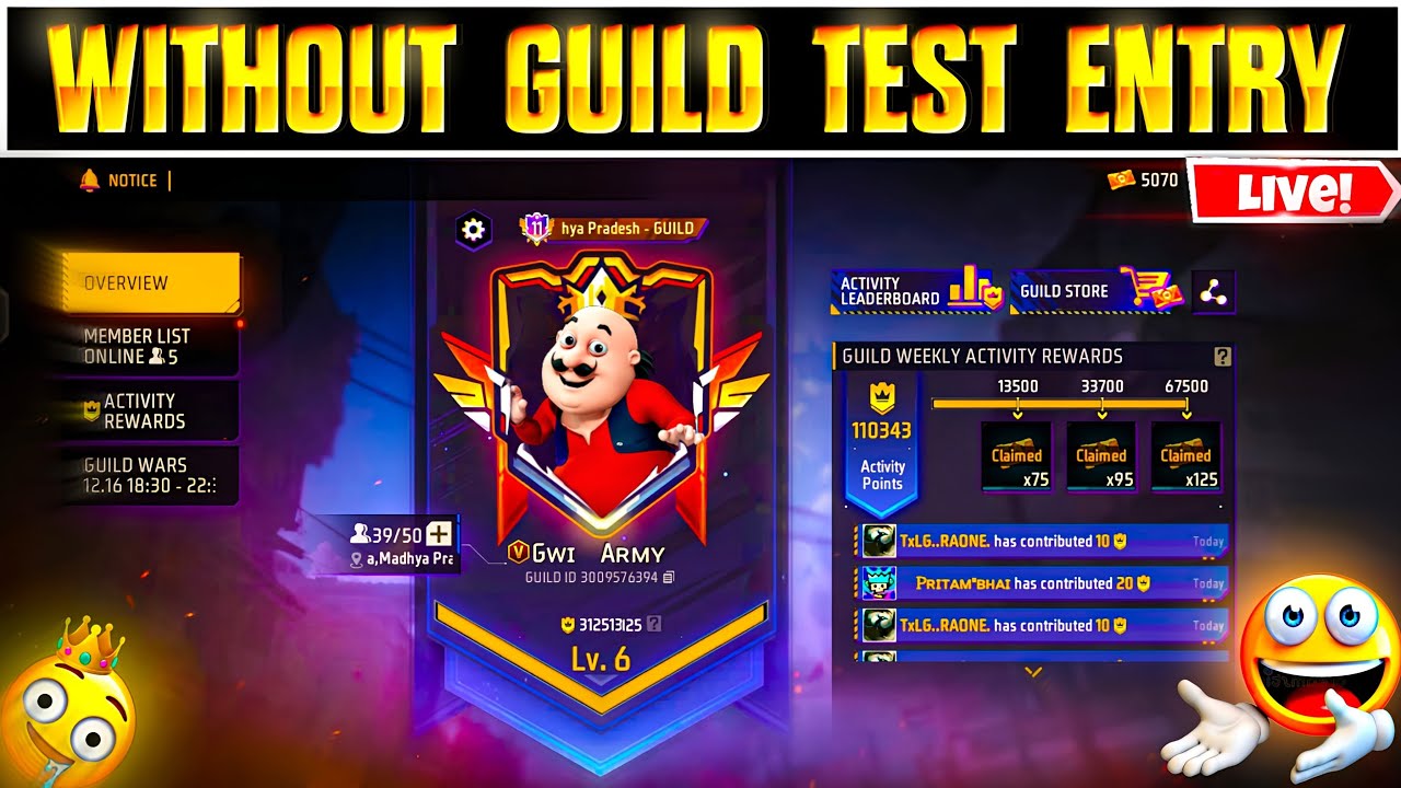 ID CHECK FOR GUILD ENTRY 🤠 | 6 Level guild entry live | gaming with ...