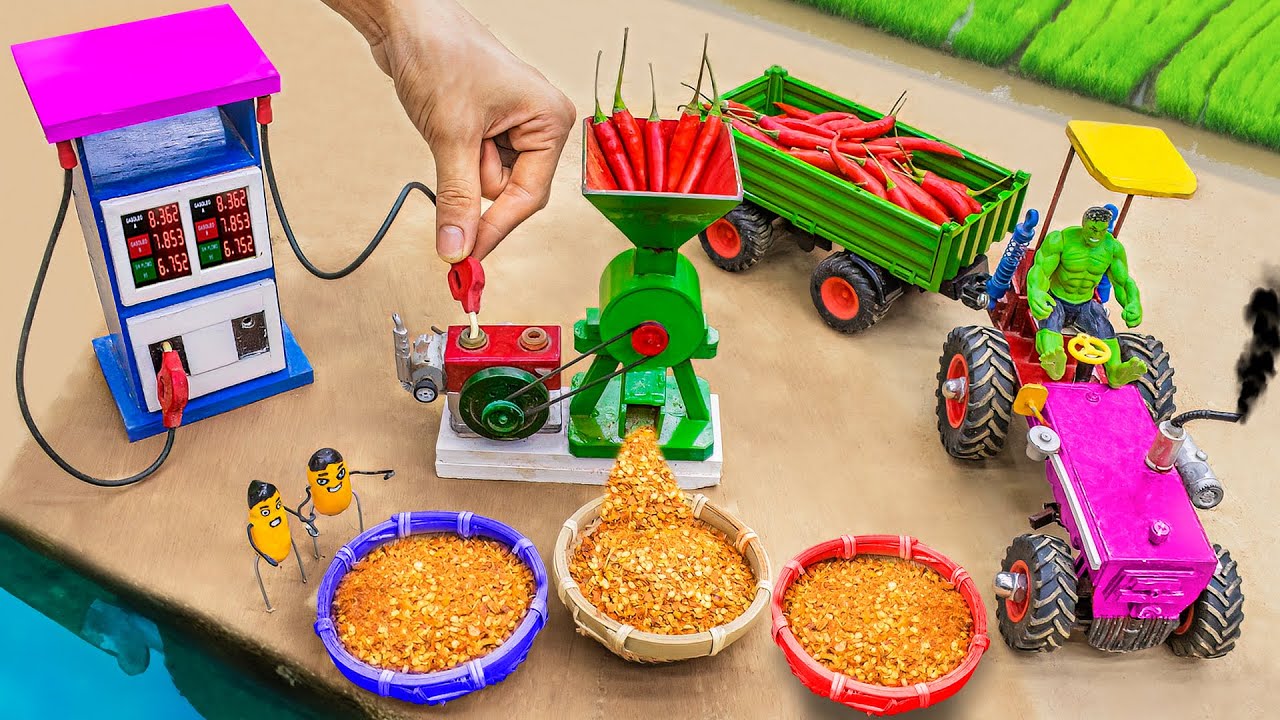 Diy tractor making Pertrol Pump to supply fuel for chilli powder flour ...