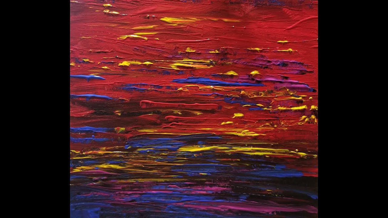 RED SUNSET OVER OCEAN Abstract Painting Adding Texture With Card - YouTube