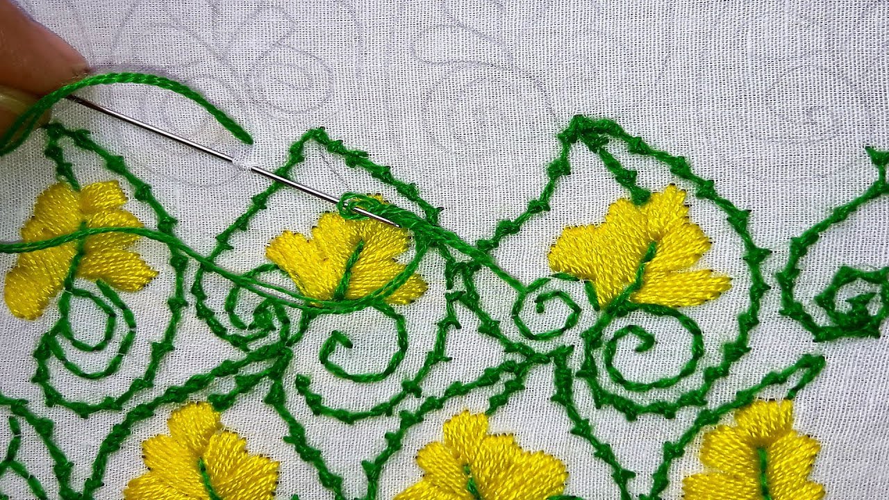 Hand Embroidery: palestrina stitch | new katha design | Bed sheet ...