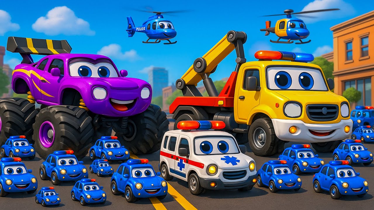 Monster Truck, Tow Truck & Ambulance Team Up! 🚑🚓 Big Rescue Mission ...
