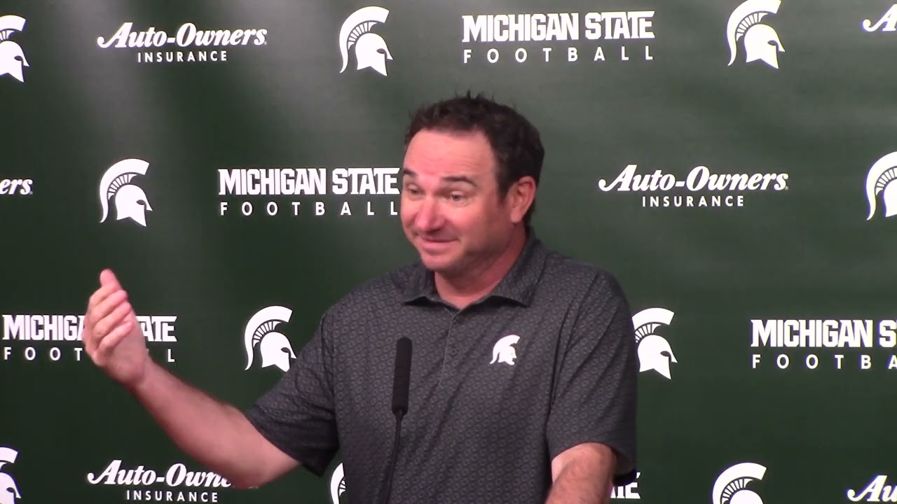 Michigan State football HC Jonathan Smith looks towards BC matchup